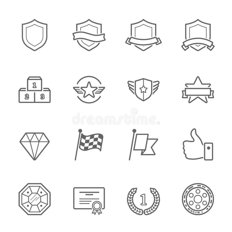 Set of Outline Stroke Award and Trophy Icon Stock Vector - Illustration ...
