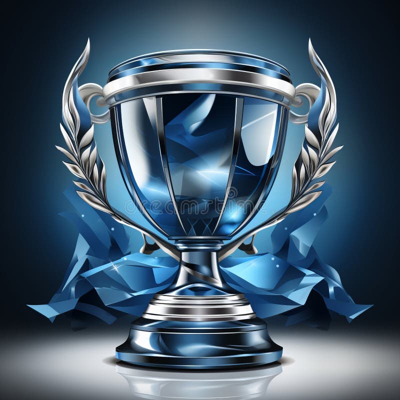 A Trophy on a Blue Background with Silver Accents Stock Illustration ...