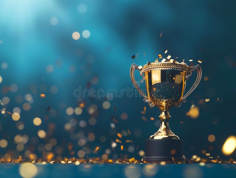Trophy with a Blue Background and Sparkling Gold, Winning Symbol Stock ...