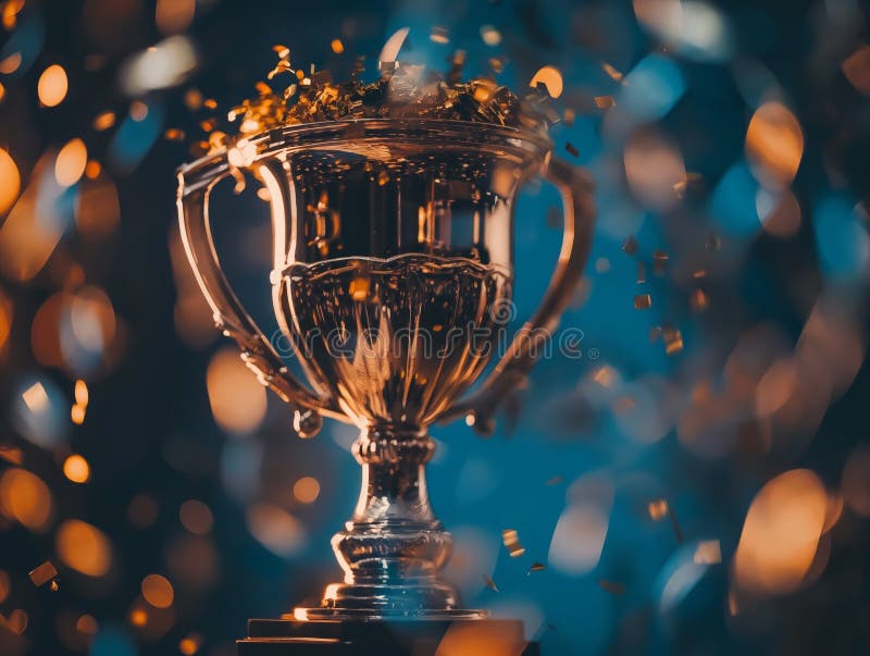 Trophy with a Blue Background and Sparkling Gold, Winning Symbol Stock ...
