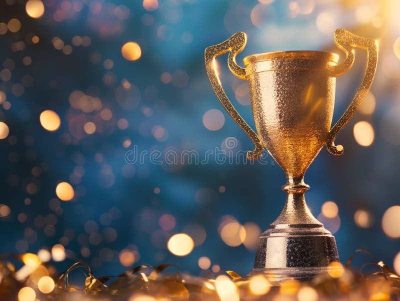 Trophy with a Blue Background and Sparkling Gold, Winning Symbol Stock ...