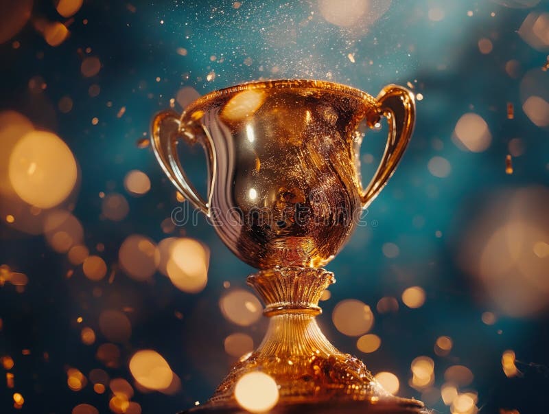 Trophy with a Blue Background and Sparkling Gold, Winning Symbol Stock ...