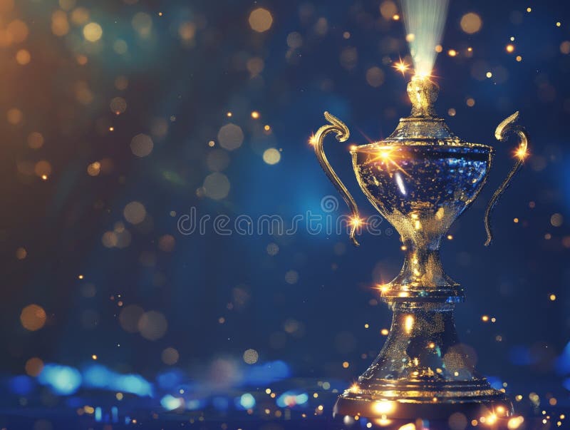 Trophy with a Blue Background and Sparkling Gold, Winning Symbol Stock ...