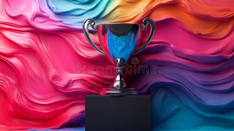 Trophy on a Colorful Wave Patterned Background, Celebrating Achievement ...