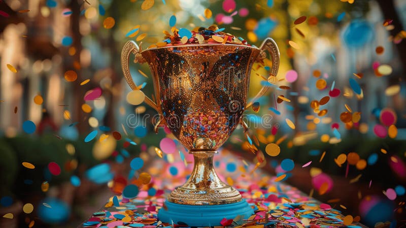 Trophy with Confetti Falling Stock Photo - Image of achievement, shiny ...