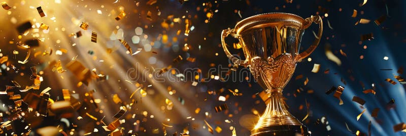 A Trophy with Confetti Falling from it Stock Image - Image of gold ...