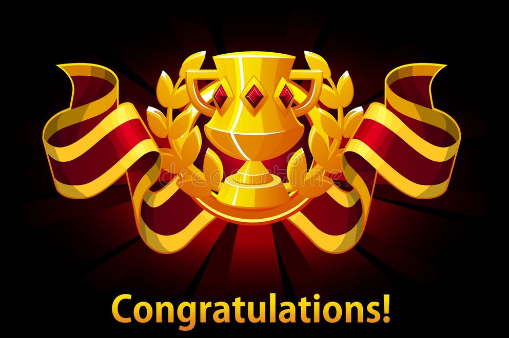 Trophy Cup, Award with Ribbon, Vector Background for UI Game Resources ...