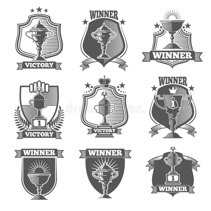 Trophy Cup Champions Labels, Logos, Emblems Vector Set Stock Vector ...