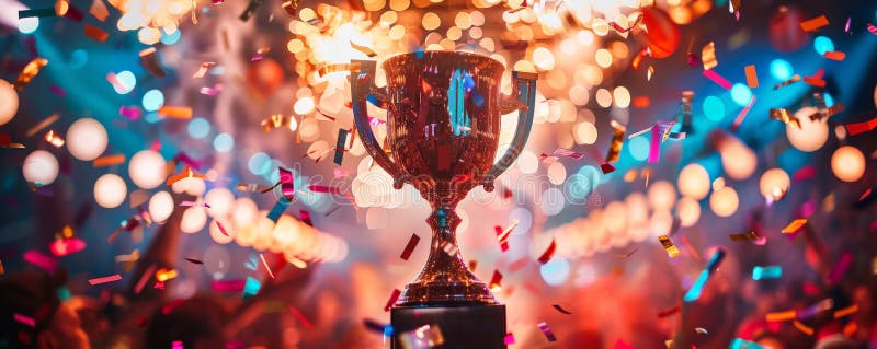 A Trophy Cup with Confetti and Streamers Exploding Around it, Set ...