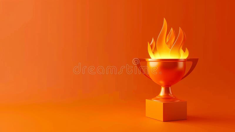 Trophy Cup with Flames on Orange Background, Award Concept Stock Photo ...