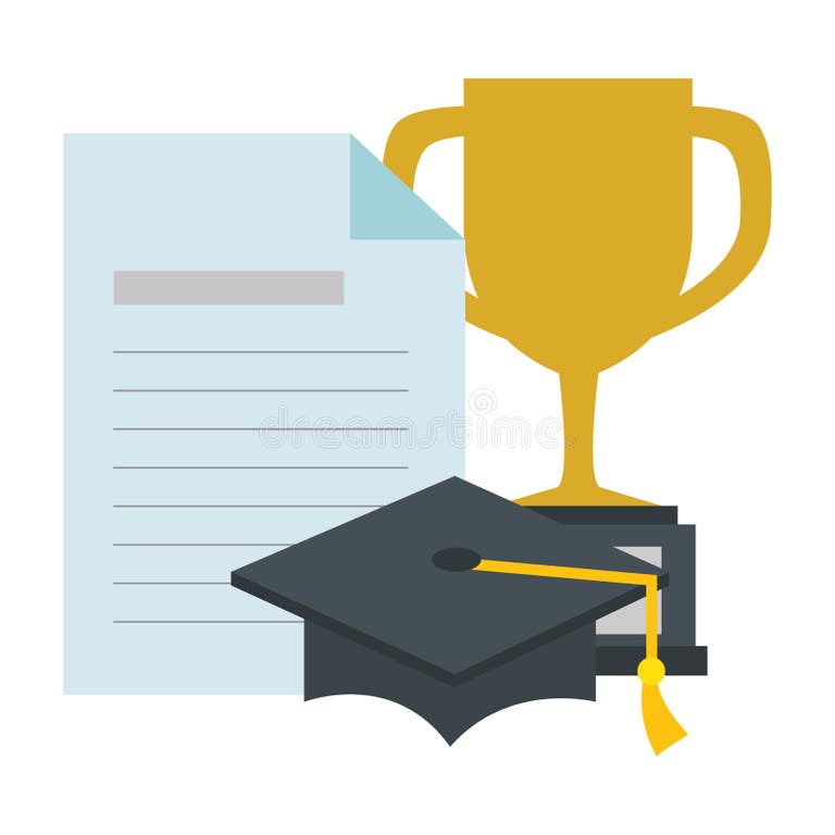Trophy Cup with Graduation Hat and Document Stock Illustration ...
