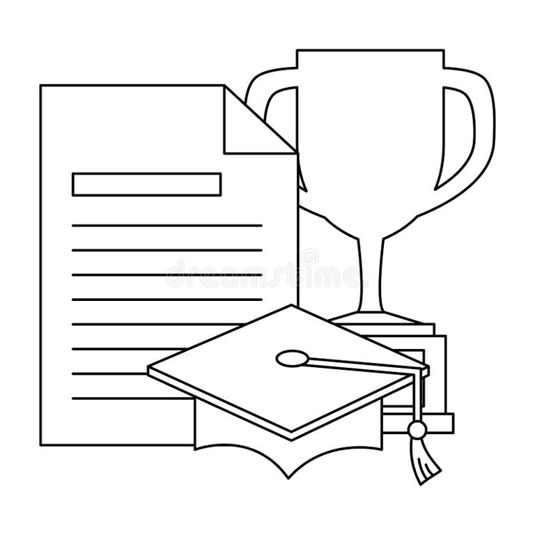 Trophy Cup with Graduation Hat and Document Stock Illustration ...