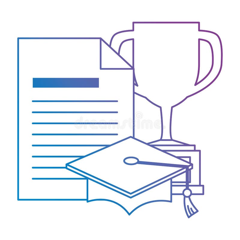 Trophy Cup with Graduation Hat and Document Stock Illustration ...