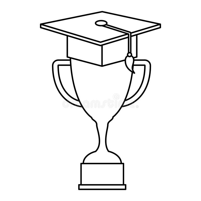 Trophy Cup with Graduation Hat Stock Illustration - Illustration of ...