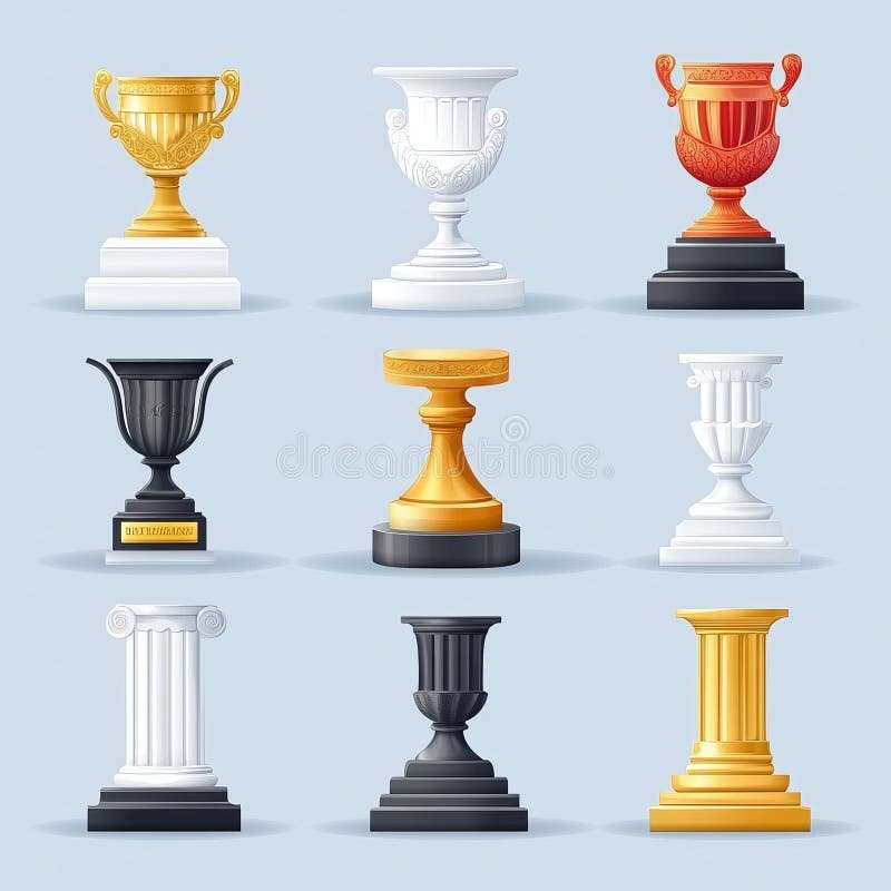 Trophy and Cup Icons Set. Collection of Different Types of Trophies ...