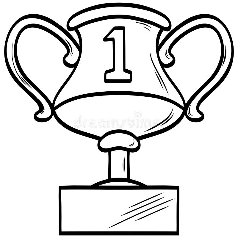 Trophy Cup Number 1 Winner Doodle Drawing Outline Illustration Vector ...