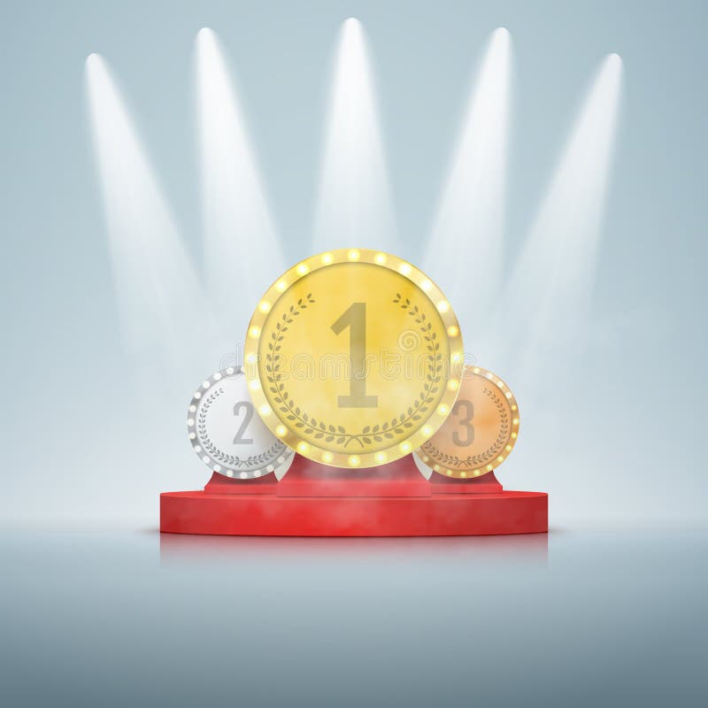 Trophy Cup on Prize Podium with Confetti. Winners Award Stock Vector ...