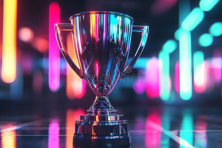 The Trophy Features a Futuristic Technology Background with Blue Neon ...