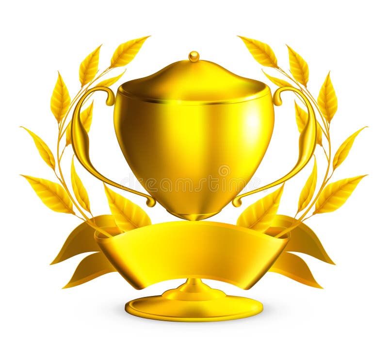 Gold Trophy with Red Ribbon Stock Illustration - Illustration of golden ...