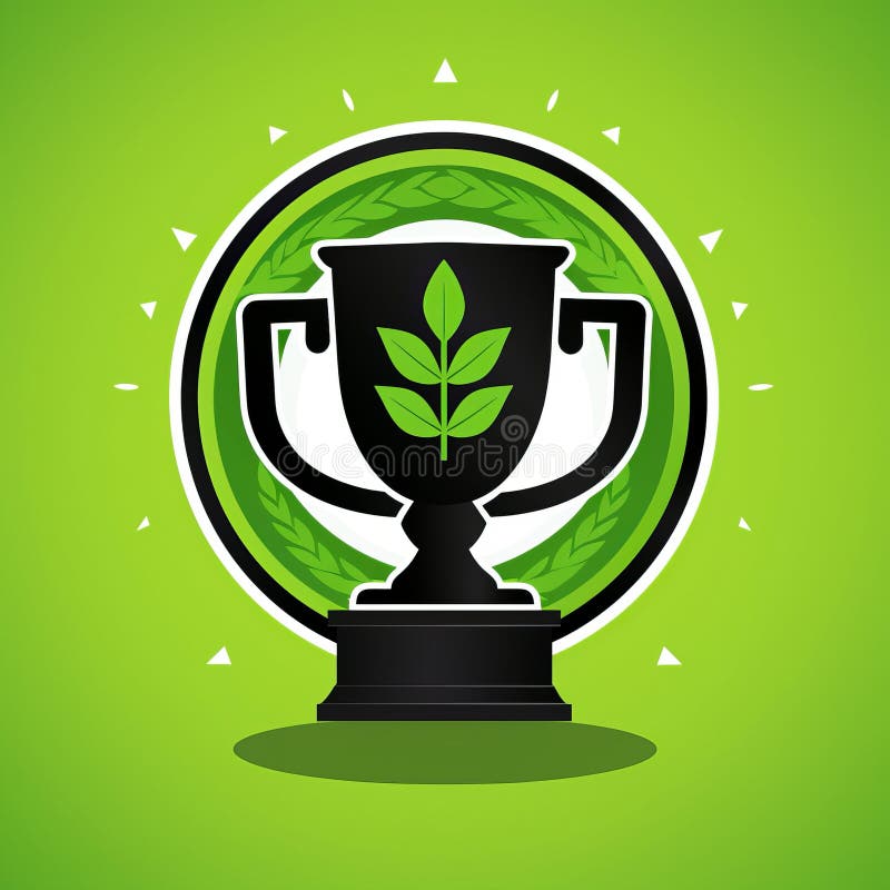 A Trophy with a Green Leaf on it on a Green Background Stock ...