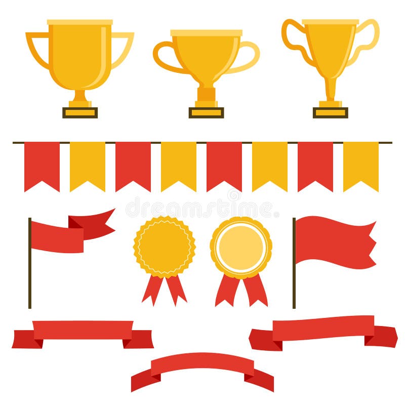 Trophy Icon Set in Flat Style. Vector Illustration. for Web, Banner ...