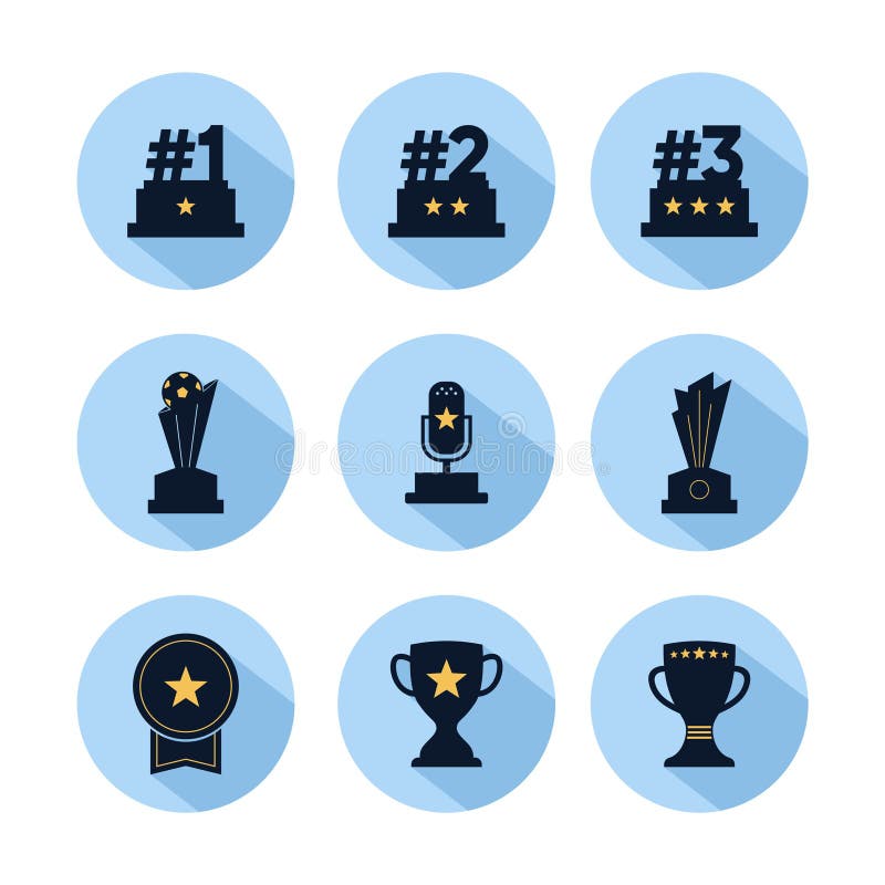 Trophy Icon Set, Reward For Champions With Star Isolated Stock Vector ...