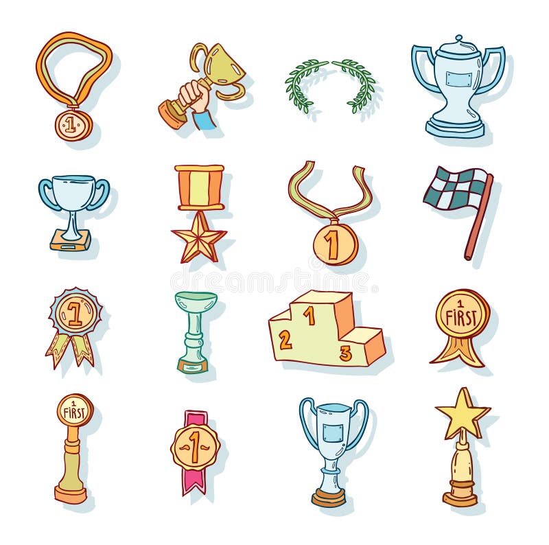 Trophy Icon Set, Vector Illustration Stock Vector - Illustration of ...