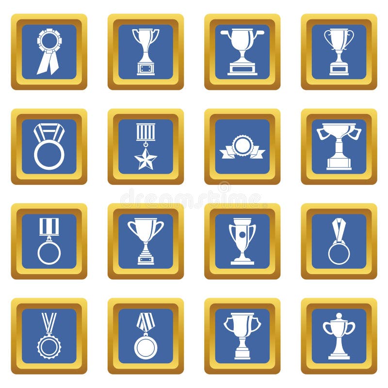 Trophy icons set blue stock vector. Illustration of ribbon - 98077150