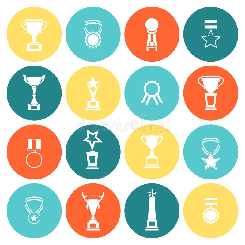 Trophy icons set flat stock vector. Illustration of sign - 46506072