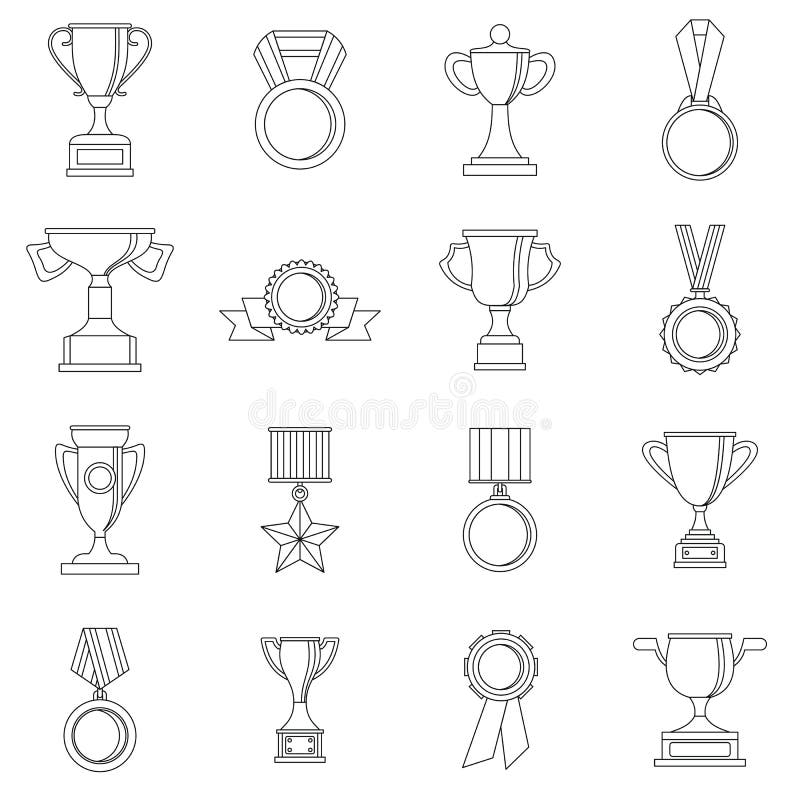 Trophy Icons Set, Outline Style Stock Vector - Illustration of graduate ...
