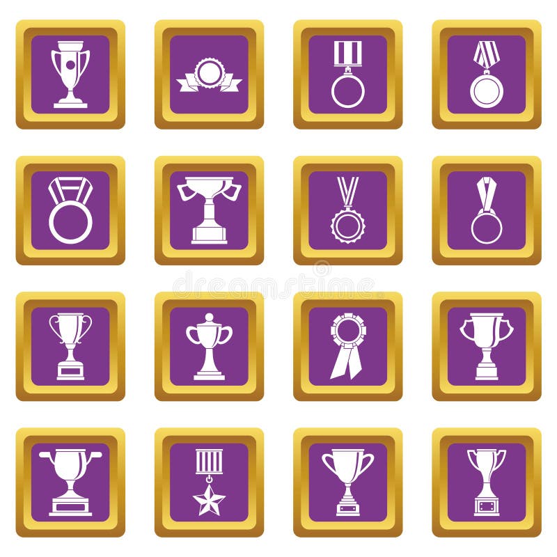 Trophy icons set purple stock vector. Illustration of emblem - 98406039