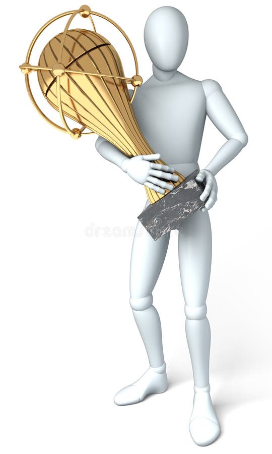 Figure Holding Trophy Standing on White Background Stock Illustration ...