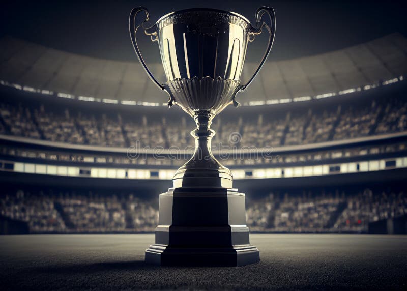 Trophy Over Stadium and Dark Background, with Abstract Shiny Lights AI ...
