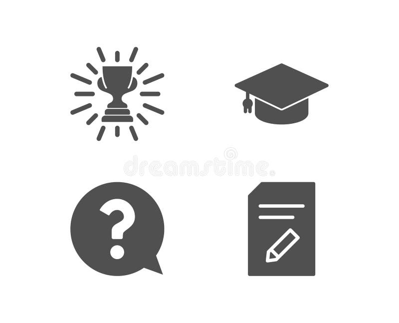 Trophy, Question Mark and Graduation Cap Icons. Edit Document Sign ...