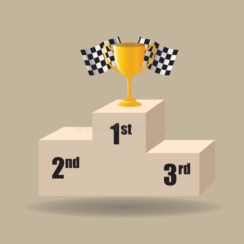 Trophy with Race Flags on Podium. Vector Illustration Decorative Design ...