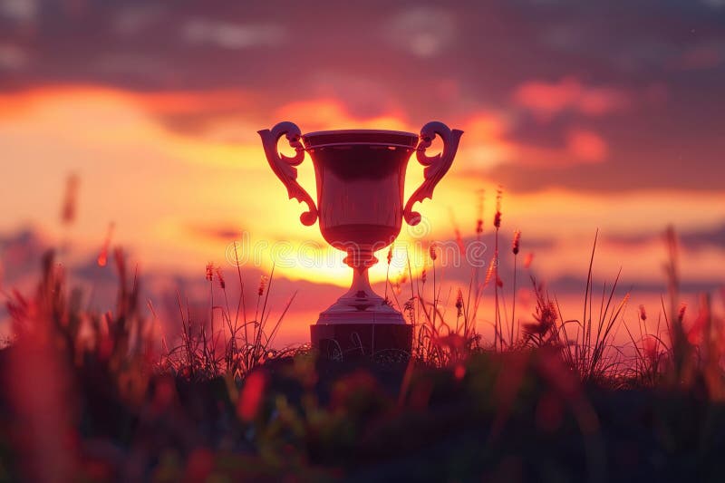 Trophy Silhouette, Sunset Glow, Victory Metaphor Stock Illustration ...