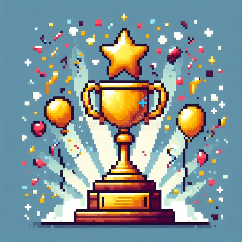 Trophy with Stars on it, Pixel Art Stock Illustration - Illustration of ...