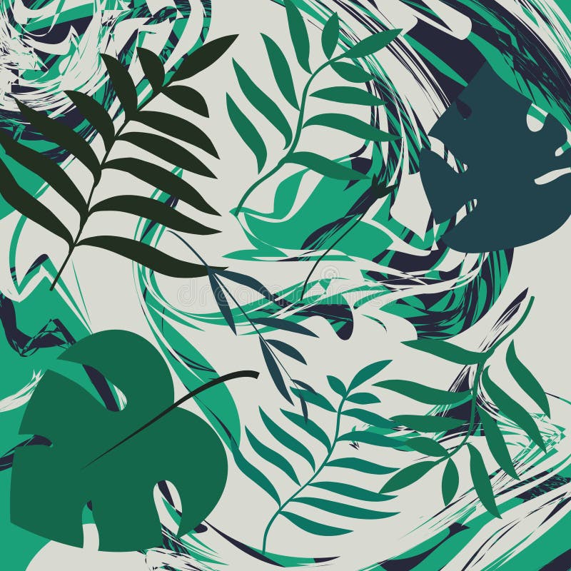 Tropic Background. Tropical Leaves on Grey Marble Texture. Design ...