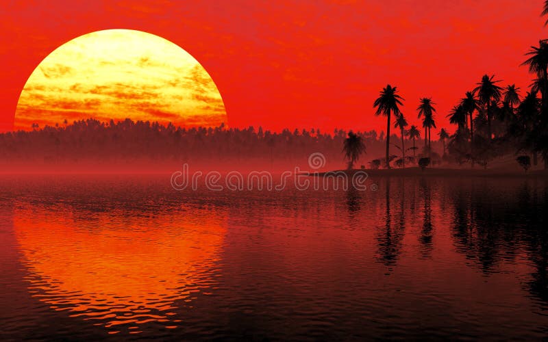 Tropic Environment Sunset stock illustration. Illustration of hdtv ...