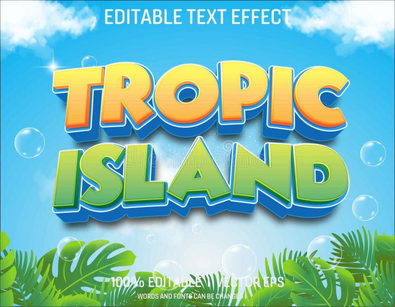 Tropic Island Vector 3d Text Effect with Modern Style Design Stock ...