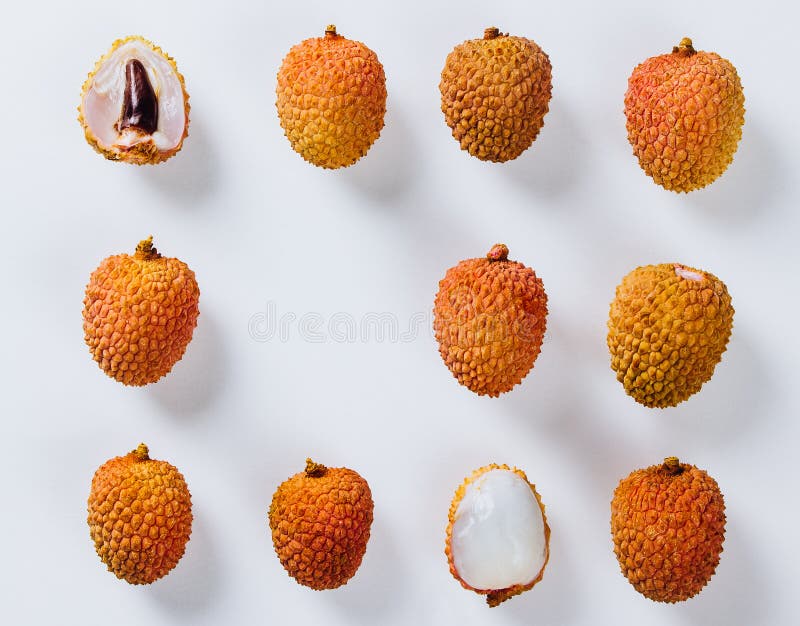 Tropical Abstract Background. Lychee on the White Background Stock ...