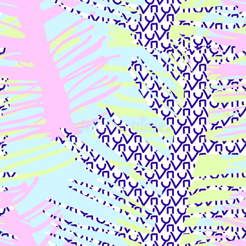 Tropical Abstract Seamless Pattern with Colored Textured Leaves Stock ...