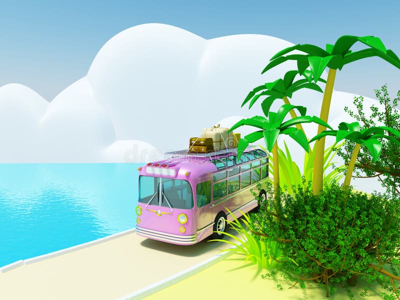 Tropical adventure by bus stock illustration. Illustration of hippy ...