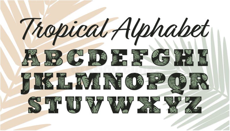 Tropical Alphabet Palm Leaves Letters Summer Monogram Jungle Abc Stock ...