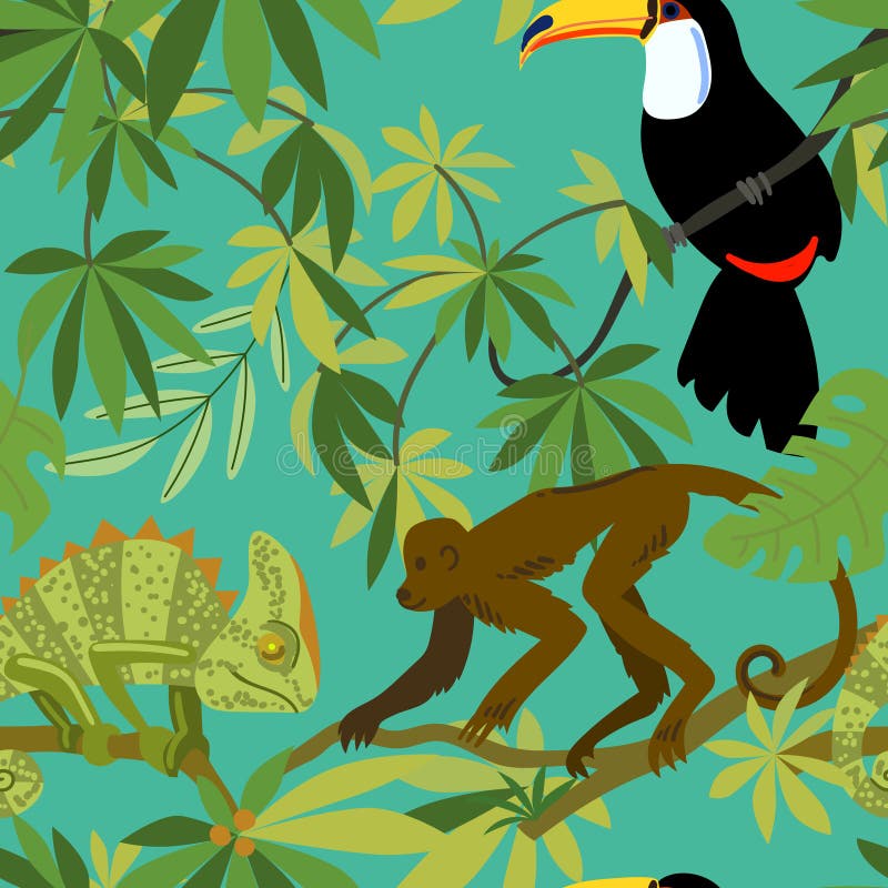 Tropical Animals Vector. Beautiful Animalistic Composition Stock Vector ...