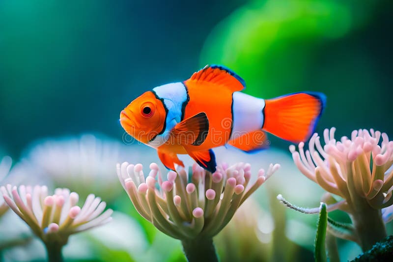 Tropical Aquarium Fish on Natural Blurred Underwater Background, Macro ...