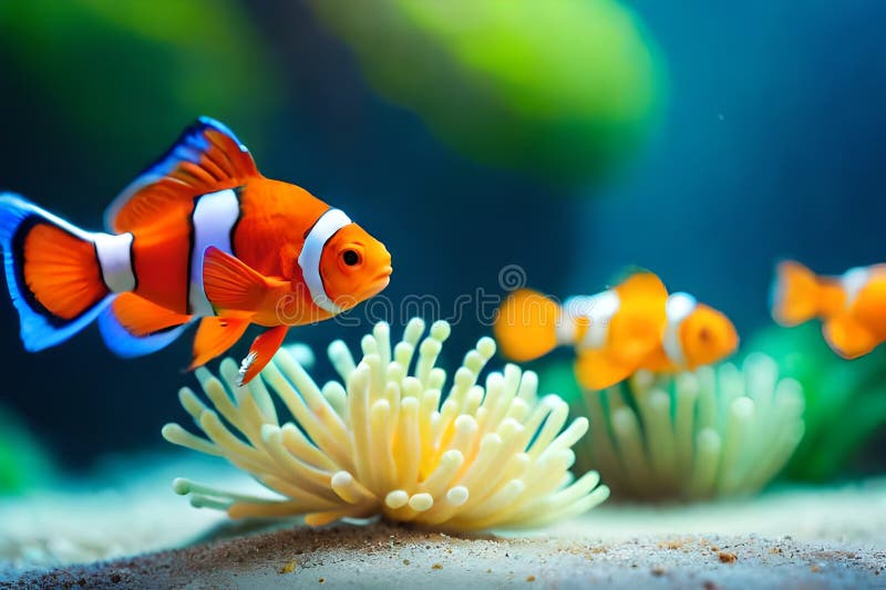 Tropical Aquarium Fish on Natural Blurred Underwater Background, Macro ...