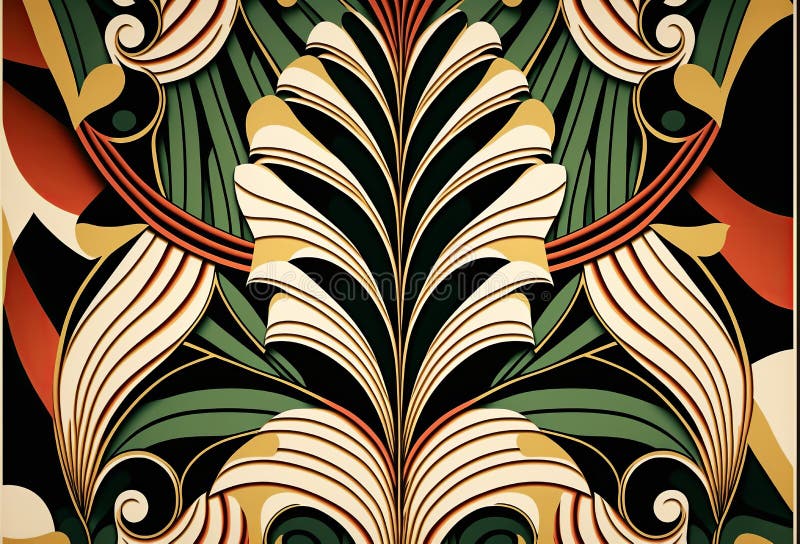 Tropical Art Nouveu, Art Deco Leaf Print Design. Generative Ai Stock ...