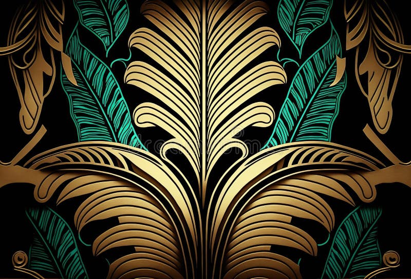 Tropical Art Nouveu, Art Deco Leaf Print Design. Generative Ai Stock ...