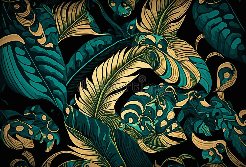 Tropical Art Nouveu, Art Deco Leaf Print Design. Generative Ai Stock ...